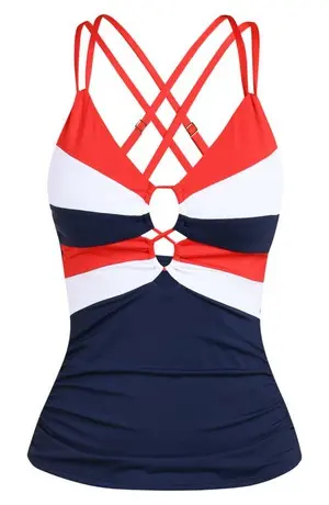 La Blanca Lace-up Underwire Tankini - Blue Multi