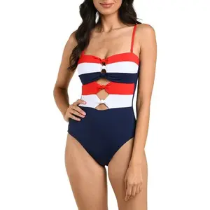 La Blanca Striped One-piece Swimsuit With Knotted Detail - Blue Multi