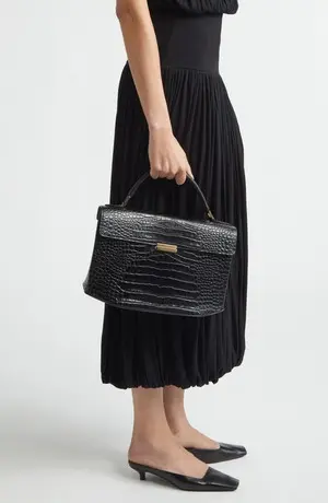 TOTEME Croc Embossed Leather Top Handle Bag - Black