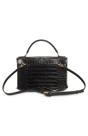 TOTEME Croc Embossed Leather Top Handle Bag - Black