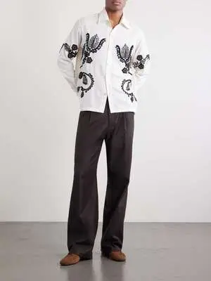 KARTIK RESEARCH Bead-embellished Embroidered Cotton-poplin Shirt
