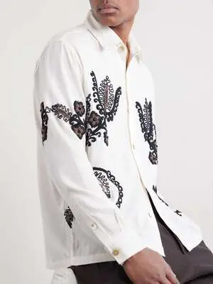 KARTIK RESEARCH Bead-embellished Embroidered Cotton-poplin Shirt