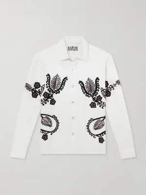 KARTIK RESEARCH Bead-embellished Embroidered Cotton-poplin Shirt