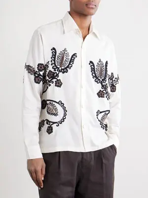 KARTIK RESEARCH Bead-embellished Embroidered Cotton-poplin Shirt