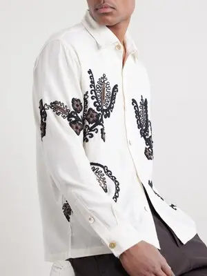 KARTIK RESEARCH Bead-embellished Embroidered Cotton-poplin Shirt