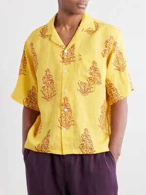 KARTIK RESEARCH Camp-collar Printed Linen Shirt