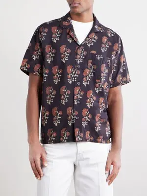 KARTIK RESEARCH Camp-collar Floral-print Silk Shirt - Black