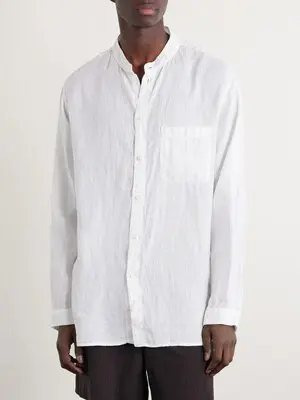 Blue Blue Japan Grandad-collar Linen Shirt