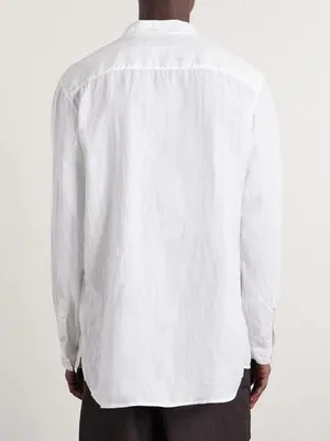 Blue Blue Japan Grandad-collar Linen Shirt