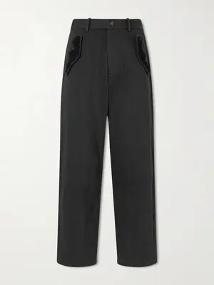 KARTIK RESEARCH Straight-leg Embroidered Cotton-twill Trousers - Black