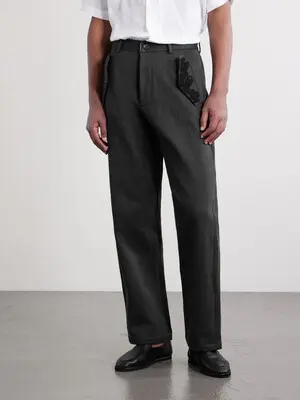 KARTIK RESEARCH Straight-leg Embroidered Cotton-twill Trousers