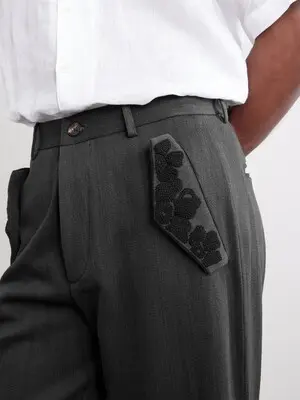 KARTIK RESEARCH Straight-leg Embroidered Cotton-twill Trousers