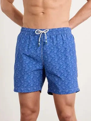 Hartford Straight-leg Mid-length Printed Swim Shorts - Blue