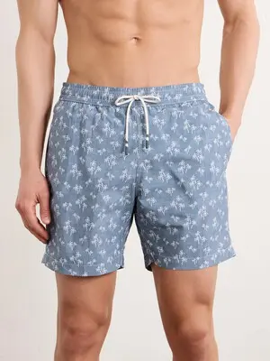 Hartford Straight-leg Mid-length Printed Swim Shorts - Blue