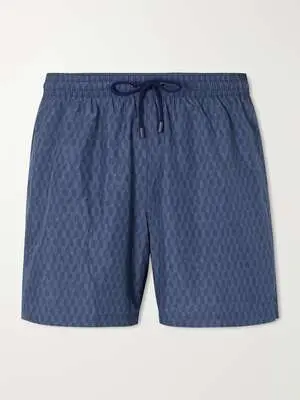 Canali Straight-Leg Printed Mid-Length Swim Shorts Navy