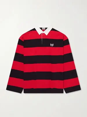 Balenciaga Logo-embroidered Striped Cotton-jersey Polo Shirt - Red