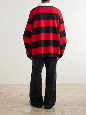 Balenciaga Logo-embroidered Striped Cotton-jersey Polo Shirt - Red