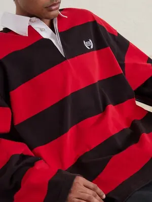 Balenciaga Logo-embroidered Striped Cotton-jersey Polo Shirt - Red