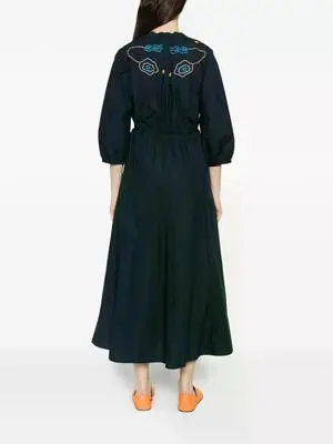 FORTE_FORTE Embroidered Scalloped Midi Dress - Blue