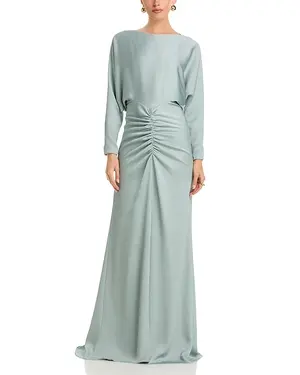 Amsale Dolman Sleeve Gown With Ruched Detail - Jade