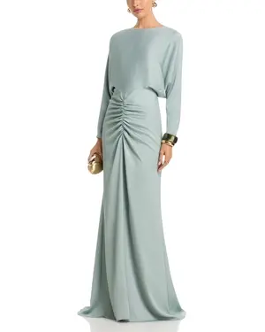 Amsale Dolman Sleeve Gown With Ruched Detail - Jade