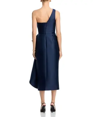Amsale Mikado One Shoulder Cascade Gown