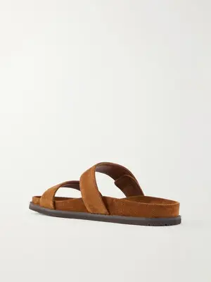 Tory Burch Romy Sport Embellished Suede Slides - Brown