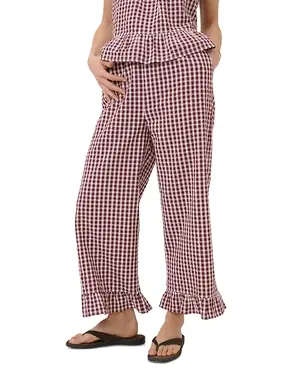 NOBODY'S CHILD Gingham Ruffled Hem Pants - Brown