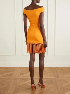 TALLER MARMO Romy Off-the-shoulder Fringed Jersey Mini Dress