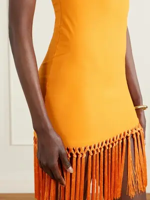 TALLER MARMO Romy Off-the-shoulder Fringed Jersey Mini Dress
