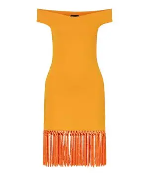 TALLER MARMO Romy Off-the-shoulder Fringed Jersey Mini Dress - Orange