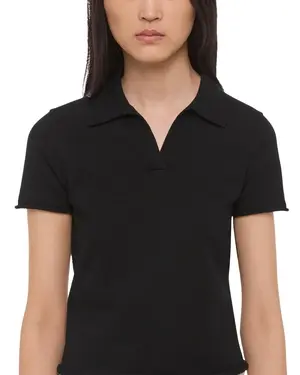 Helmut Lang Ribbed Polo Top - Black
