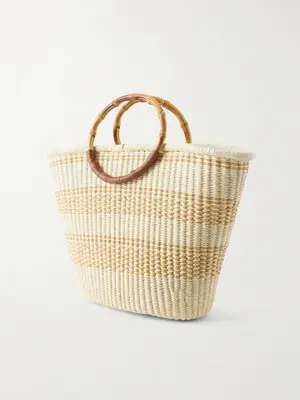 SENSI STUDIO Leather-trimmed Straw Tote