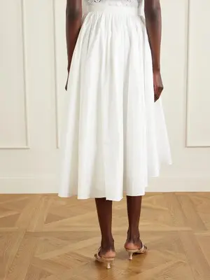 SELF-PORTRAIT Asymmetric Gathered Cotton-poplin Midi Skirt