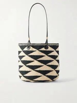 SENSI STUDIO Shiga Medium Leather-trimmed Sisal Shoulder Bag - Black
