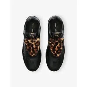 DUKE + DEXTER Leopard Leather Trainers - Black/comb