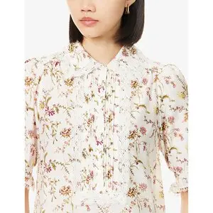 ME+EM Floral Print Silk And Cotton-blend Blouse