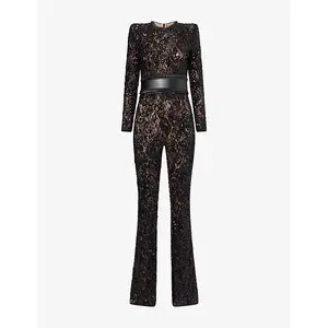 NADINE MERABI Bella Belted Sequin Jumpsuit - Black