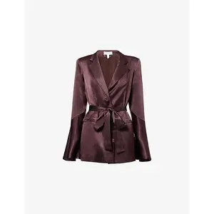 Shona Joy Flared-sleeve Belted Satin Blazer