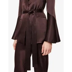 Shona Joy Flared-sleeve Belted Satin Blazer