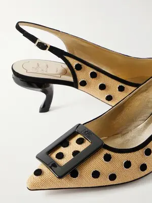 ROGER VIVIER Virgule 55 Suede-trimmed Polka-dot Slingback Pumps - Black