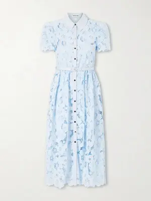 SELF-PORTRAIT Embroidered Guipure Lace Midi Dress - Blue