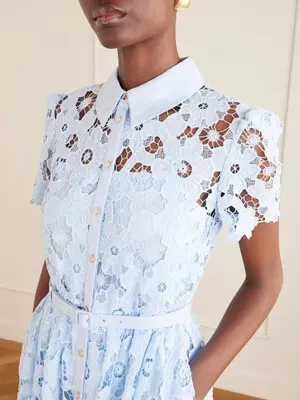 SELF-PORTRAIT Embroidered Guipure Lace Midi Dress - Blue
