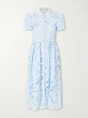 SELF-PORTRAIT Embroidered Guipure Lace Midi Dress - Blue