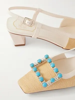 ROGER VIVIER Belle Vivier 45 Leather-trimmed Slingback Pumps - Neutrals