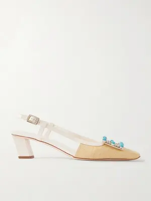 ROGER VIVIER Belle Vivier 45 Leather-trimmed Slingback Pumps - Neutrals