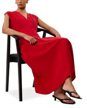 Whistles Paneled Linen Blend Midi Dress - Red