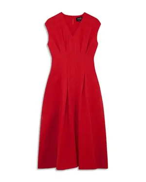 Whistles Paneled Linen Blend Midi Dress - Red