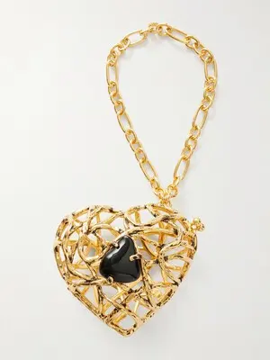 Saint Laurent Tone And Stone Keychain - Gold