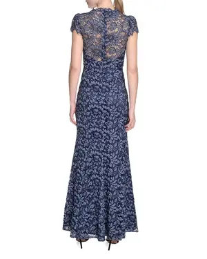 Eliza J Scalloped-edge Lace Gown - Denim
